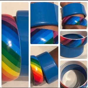 Vintage | Jewelry | Vintage Plastic Rainbow Blue Bracelet Set | Poshmark